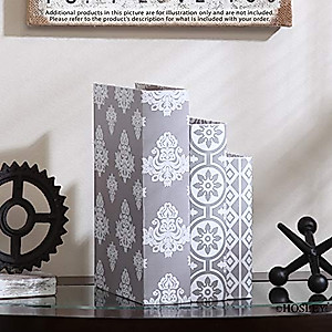 HOSLEY Storage Memory Book Box Set /3, Gray White Farmhouse Large 12", Med 10" Small 8" High. Ideal Gift for Wedding Memories Jewelry Trinket Hobby Keepsake