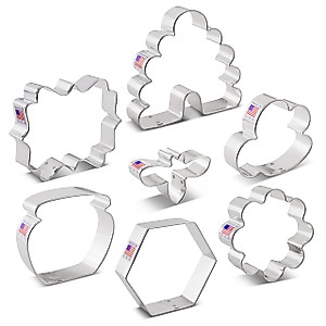 Bee Cookie Cutters 7-Pc. Set Made in the USA by Ann Clark, Cute Bee, Small Flower, Honey Pot, Beehive, Honeycomb and more