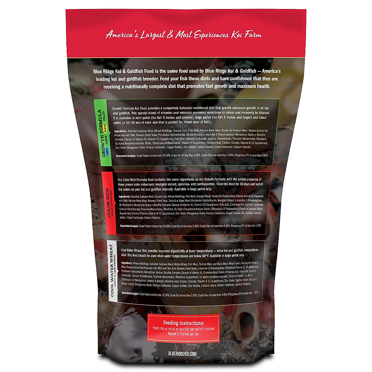 Blue Ridge Koi Fish Food 2lb - Koi Food Mini Growth Formula Goldfish Food, Premium Fish Food for Ponds, Ponds Fish Food, Koi Food Fall and Winter Fish Food, Floating Pond Pellets Fish Food