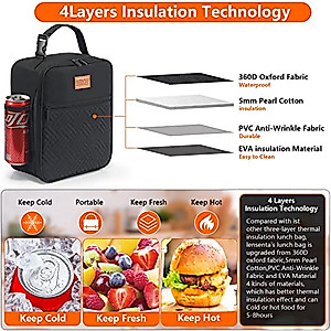 DIRGEE Lunch Box for Men Insulated Lunch Bag for Women Adults Small Lunch Bag for Office Work Lunch Bag For Men - Leakproof Freezable Cooler Bag Reusable Portable Lunch Box (Black)