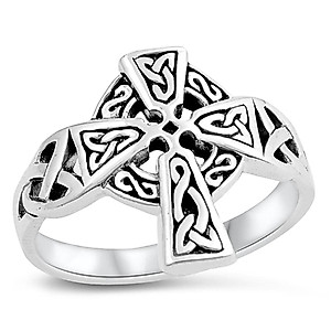 Vintage Celtic Cross Ring New .925 Sterling Silver Filigree Knot Band Size 8