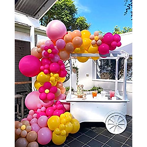 Hot Pink Yellow Balloons Garland Kit - Mustard Yellow Pink Balloon Latex Pastel Balloons Arch For Baby Shower Princess Bridal Shower Birthday Party Decorations