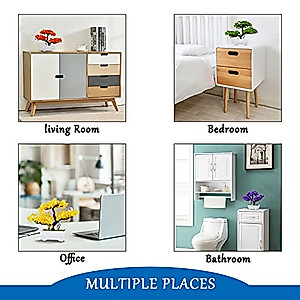 Frjjthchy Mini Artificial Bonsai Tree Plants with Plastic Cement Pots for Home Office Décor (Green)