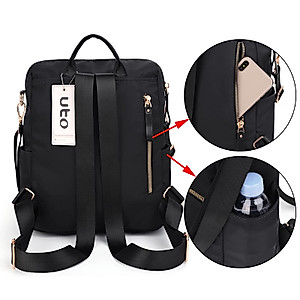 UTO Camo Waterproof Backpack for Women Durable Nylon Multipurpose Roomy Multi pockets Travel Business Shoulder Bag Black