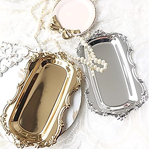 Cake Toppers Decor Metal Vanity Tray Stainless Steel Towel Tray Snacks Cake Dish Fruit Dessert Plate for Wedding Party Home (Golden) Cake Decorations