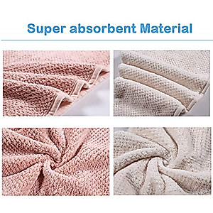 M-bestl 2 Pack Hair Towel Wrap,Hair Drying Towel with Button, Microfiber Hair Towel, Dry Hair Hat, Bath Hair Cap (Pink&Beige)