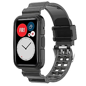 LOKEKE for Huawei Watch Fit Replacement Wrist Band - Transparency Replacement Silicone Wrist Watch Band Strap For Huawei Watch Fit(Black)