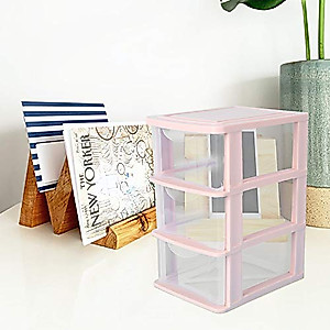 Yardwe 1Pc Drawer Organizer 3 Layers Drawer Storage Cabinet Pink Frame with Clear Drawers Plastic Multi- Storage Box Pink