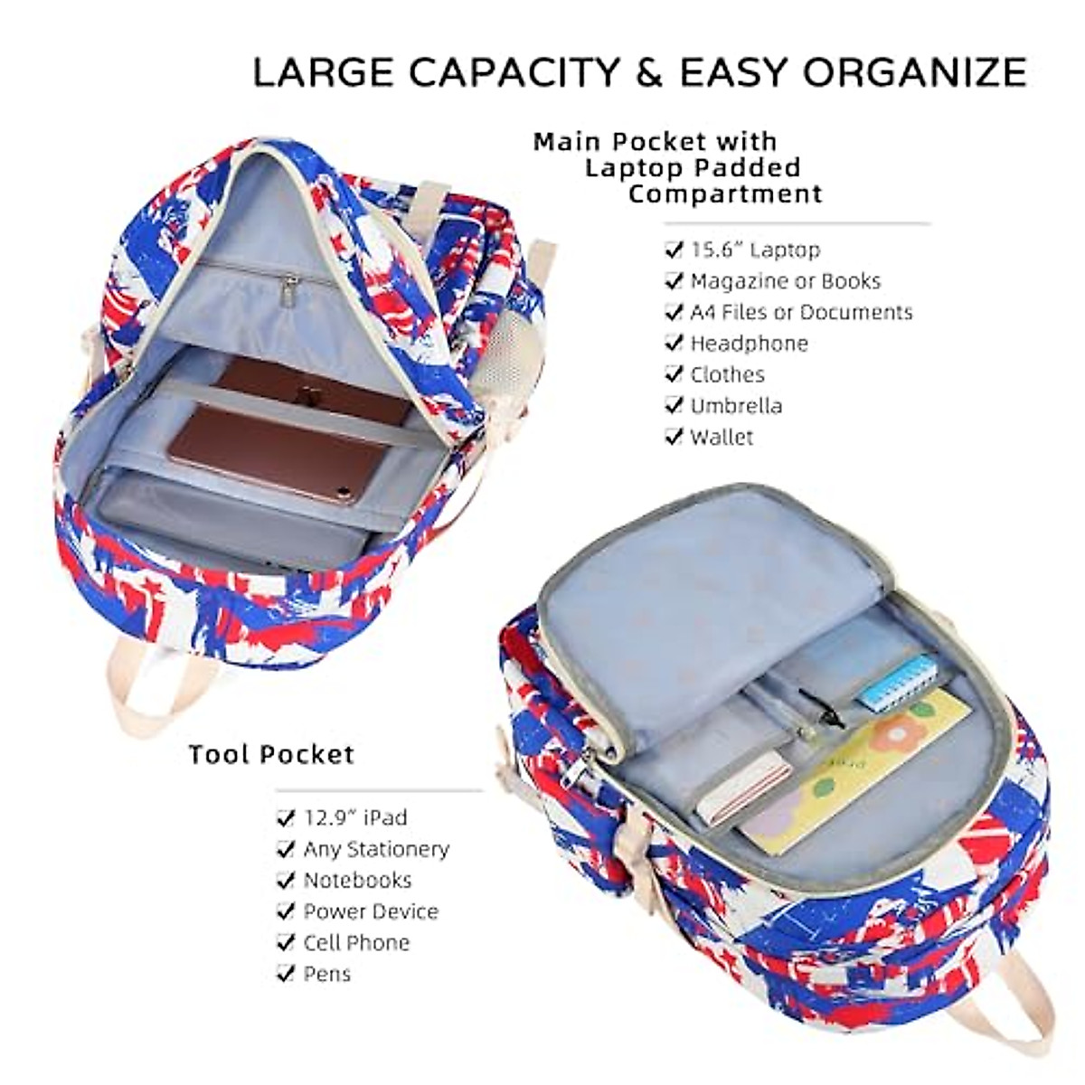 Hidds Laptop Backpacks 16 In School Bag College Backpack Anti Theft Travel Daypack Bags Bookbags for Teens Girls Women (Blue-1)