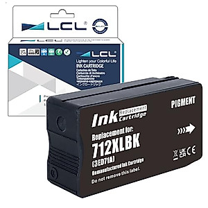 LCL Remanufactured Ink Cartridge Pigment Replacement for HP 712 712XL 712BK 712XLBK 3ED70A 3ED71A 80ML High Yield T650 T630 T250 T230 T210 (1-Pack Black)