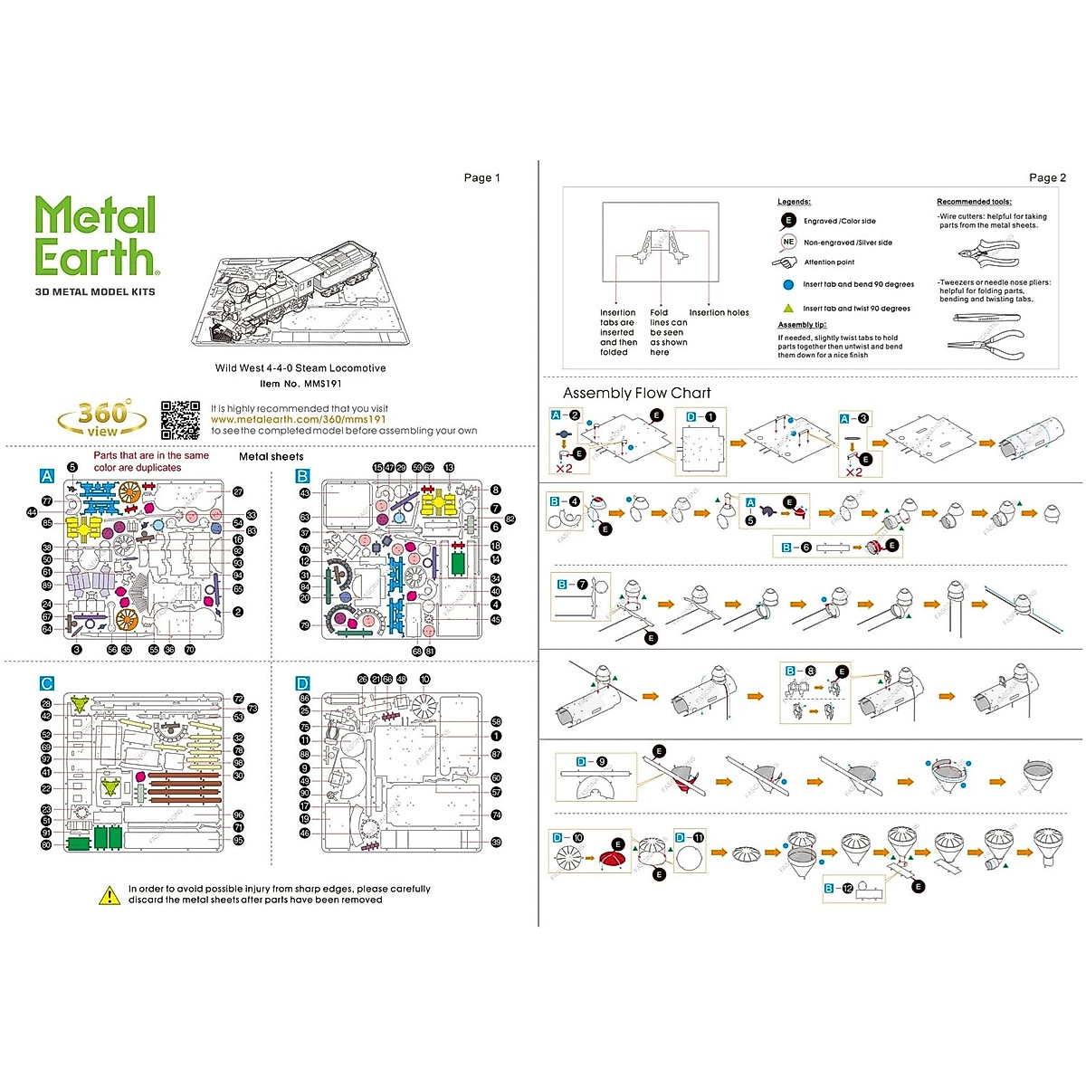 Fascinations Metal Earth Wild West 4-4-0 Locomotive 3D Metal Model Kit Bundle with Tweezers