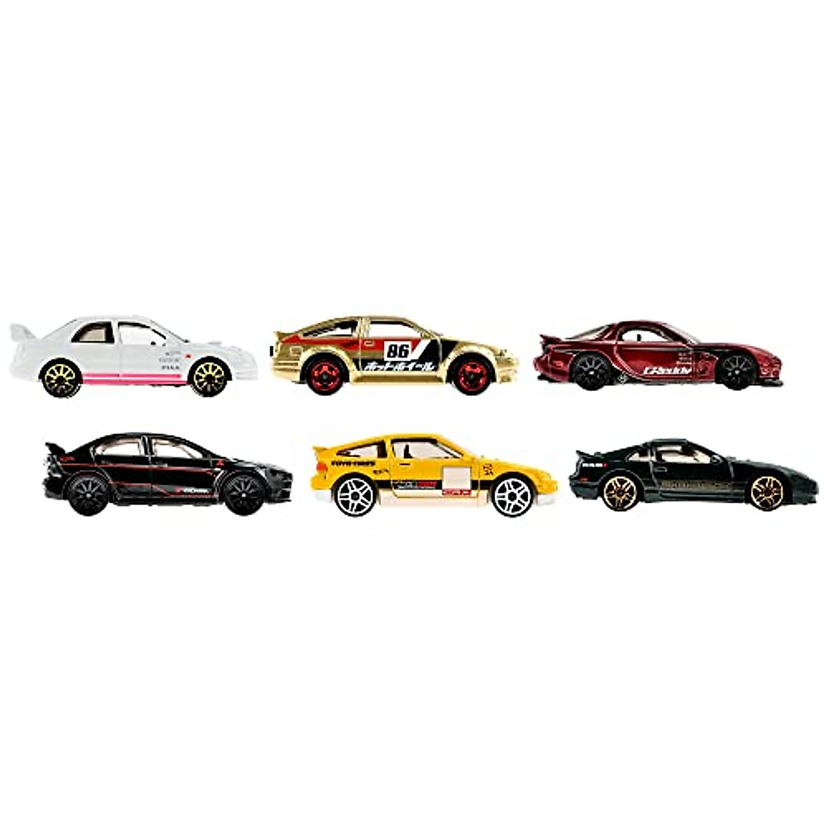 Hot Wheels Japanese Multipacks of 6 Toy Cars, 1:64 Scale, Authentic Decos, Popular Castings, Rolling Wheels, Gift for Kids 3 Years Old & Up & Collectors