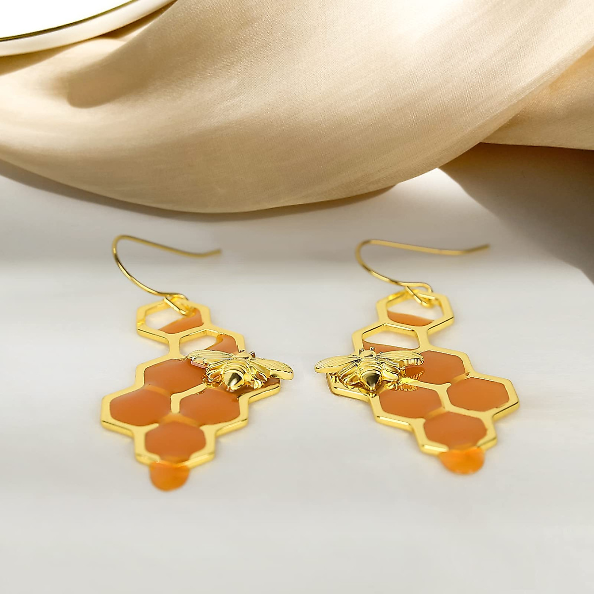 ZKBKJSPZJB Bumble Bee Earrings-Honeycomb Earrings For Women -Honey Jar Earrings Asymmetrical Earrings Bee Costume Women…