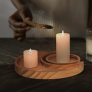 Spacmirrors Crystal Holder Moon Tray with Round Dish Display, Natural Pine Wooden Crystal Jewelry Essential Oil Tray Spiritual Boho Plate Wood Decor Tray for Stone, Nuts, Fruits