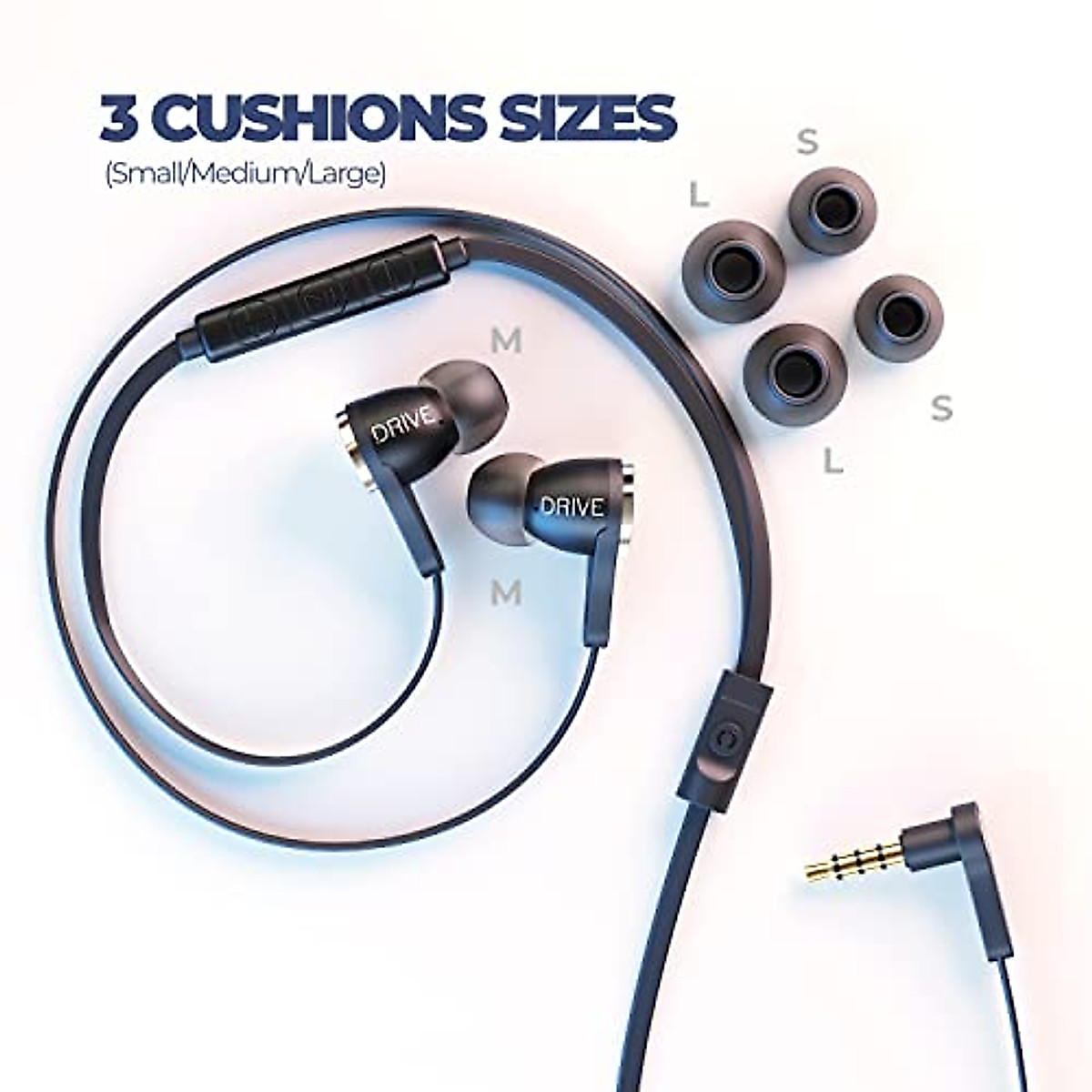 MuveAcoustics Drive Noise Cancelling Headphones Wired Earbuds with Microphone, Best for Computer Gaming Android Phones Corded Earphones with mic, Airplane Travel Case Ear Buds Plug in 3.5mm cord