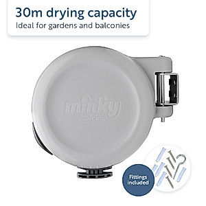 Minky Homecare Outdoor Retractable Dual Clothesline Heavy Duty PVC Coated Energy and Space Saving Removable Laundry Drying Line, 2 x 49 Feet, Gray