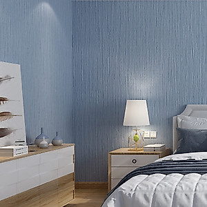 Haimin Grasscloth Wallpaper Textured 24in X 393in Fabric Contact Paper Grey Blue Wall Paper Textured Linen Peel and Stick Self-Adhesive Thick Vinyl Embossed Film Wallpaper (Gray Blue)