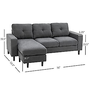 HOMCOM Convertible Sectional Sofa Couch with Reversible Chaise, L-Shaped Couch with Thick Sponge Cushions for Small Space, Dark Grey