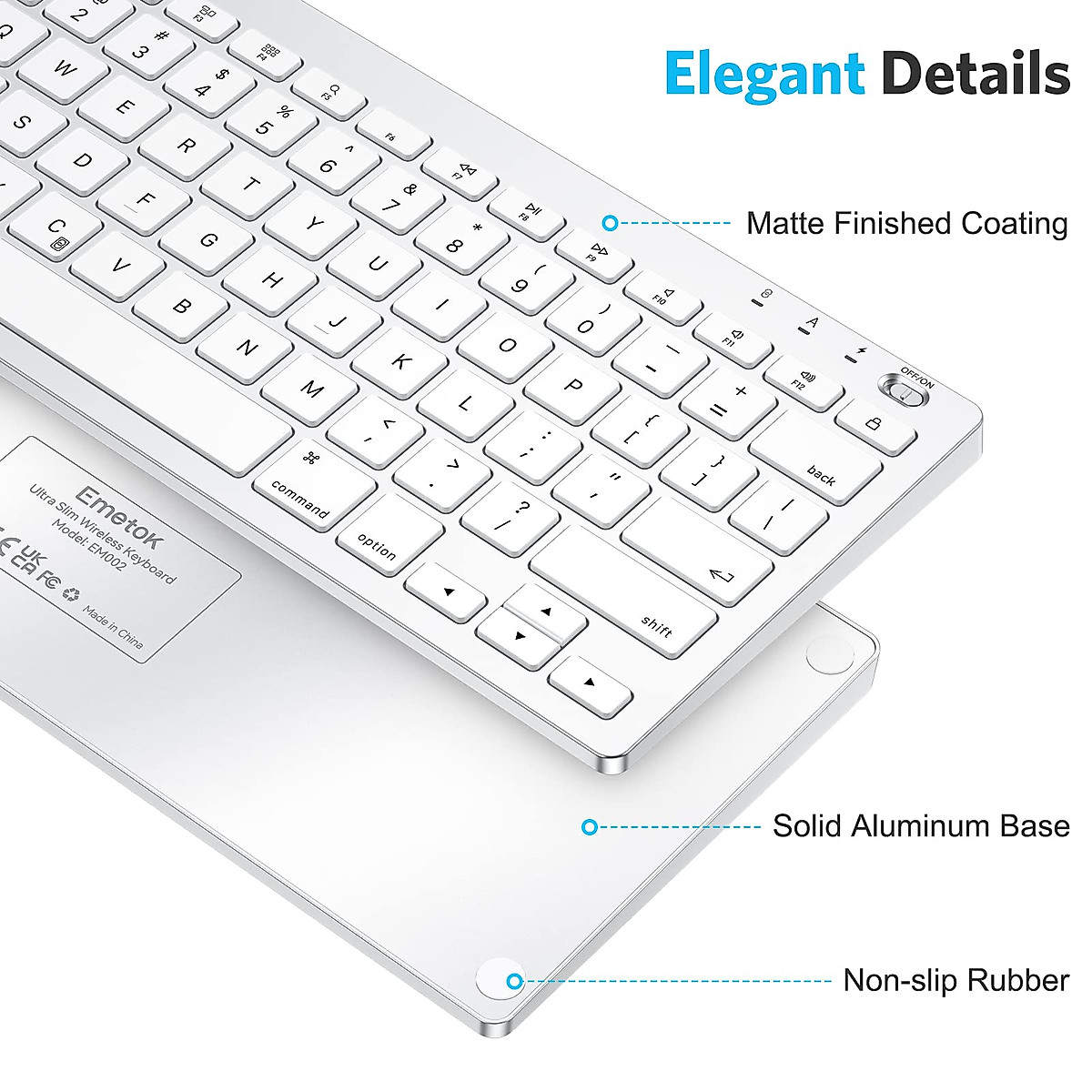 Emetok for Mac Keyboard [Aluminum Base, Rechargeable], Ultra Slim Bluetooth 5.1 Keyboard with [Upgraded Scissor Keys] Customized for MacBook Air/Pro, iMac, iMac Pro, Mac Mini/Pro, Silver