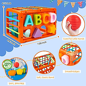 UNIH Baby Sensory Bin Toys for 1 Year Old Boy Girl, Montessori Baby Shape Sorter Toy with Textured Blocks and ABCs, Early Learning Developmental Gifts Toys, Baby Toys 6 to 12-18 Months