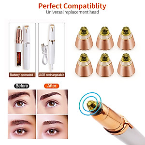 Flawless-Replacement Heads, Compatible with Finishing Touch Flawless Eyebrow Hair Remover Tool As Seen On TV, Perfect Touch and Smooth Finishing, Rose Gold (6Pcs), with Cleaning Brush & Case Storage