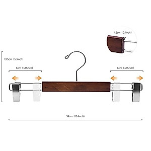 Nature Smile Solid Wooden Skirt Pants Hangers 20 Pack,Premium Wood Bottom Shorts Hangers for Slacks Trousers with Larger Adjustable Anti-Rust Clips (Retro)