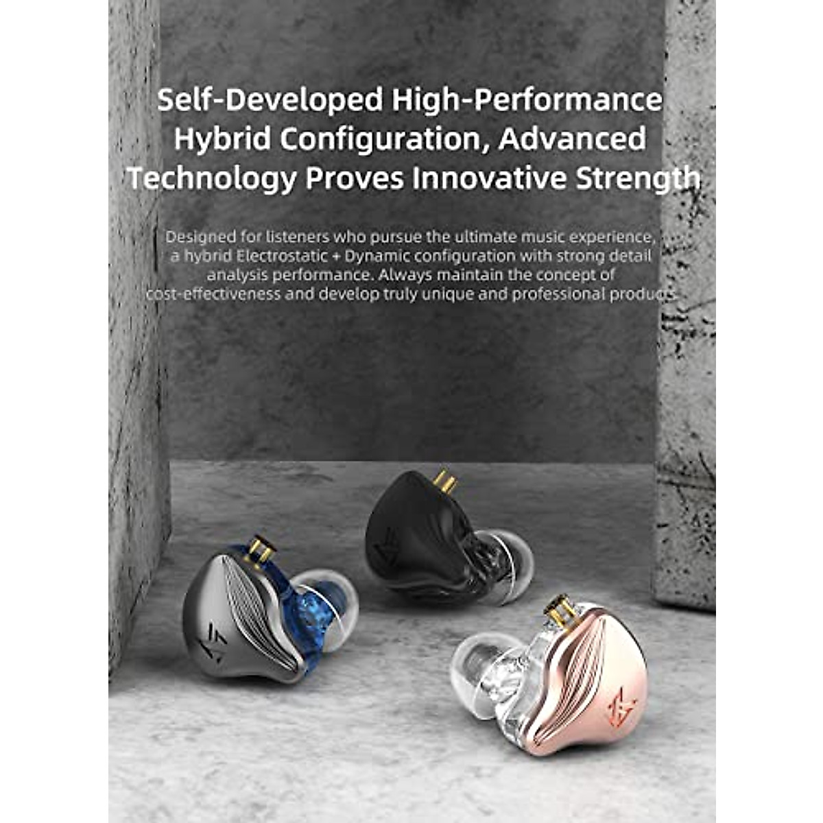 KZ ZEX Earbuds 1 electrostatic + 1 Dynamic Earphone in Ear Monitor Headphone with Detachable Cables Suitable for Audio Engineer, Musician (Rose Gold, Without Mic)