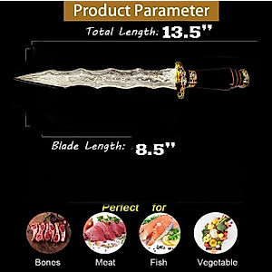 NoonKnives: custom Hand Made Damascus Steel Collectible wavy dagger Knife Handle bull horn with Brass Inserts (Black)