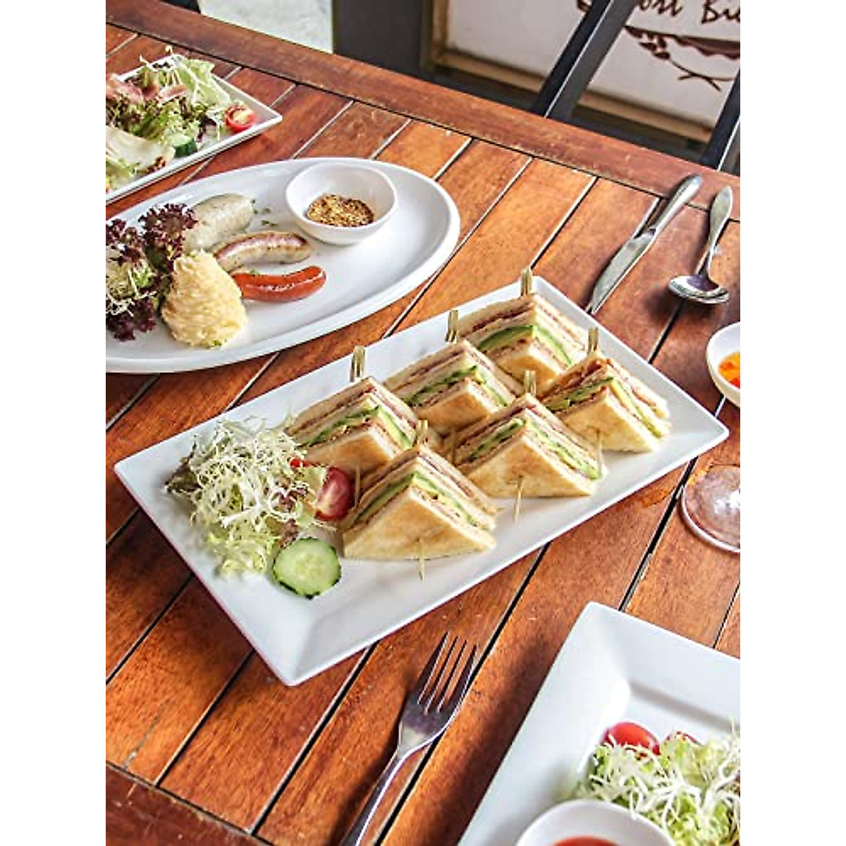 DOWAN 14" Serving Platter Set of 3 - White Rectangle Plates and Serving Trays for Entertaining - Large Serving Dishes for Party, Wedding, Birthday, Appetizers, Pasta, Turkey - Dishwasher & Oven Safe