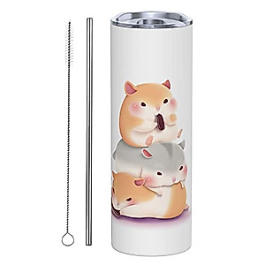 VunKo Cute Hamster Hamsters Stainless Steel Slim Insulated Water Bottles Tumbler with Lid and Straw, Leak Proof Simple Modern Water Bottles for Kids Girls Boys Men Women