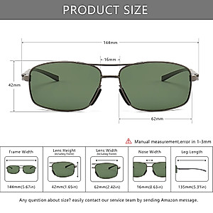 SUNGAIT Ultra Lightweight Rectangular Polarized Sunglasses UV400 Protection (Gunmetal Frame Green Lens, 62) Metal Frame 2458 QKMLV