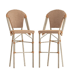 Flash Furniture Lourdes Commercial Grade Bistro Barstool, Stackable Indoor/Outdoor Dining Stool, 30"High, Natural/White & Light Natural Finish, Set of 2