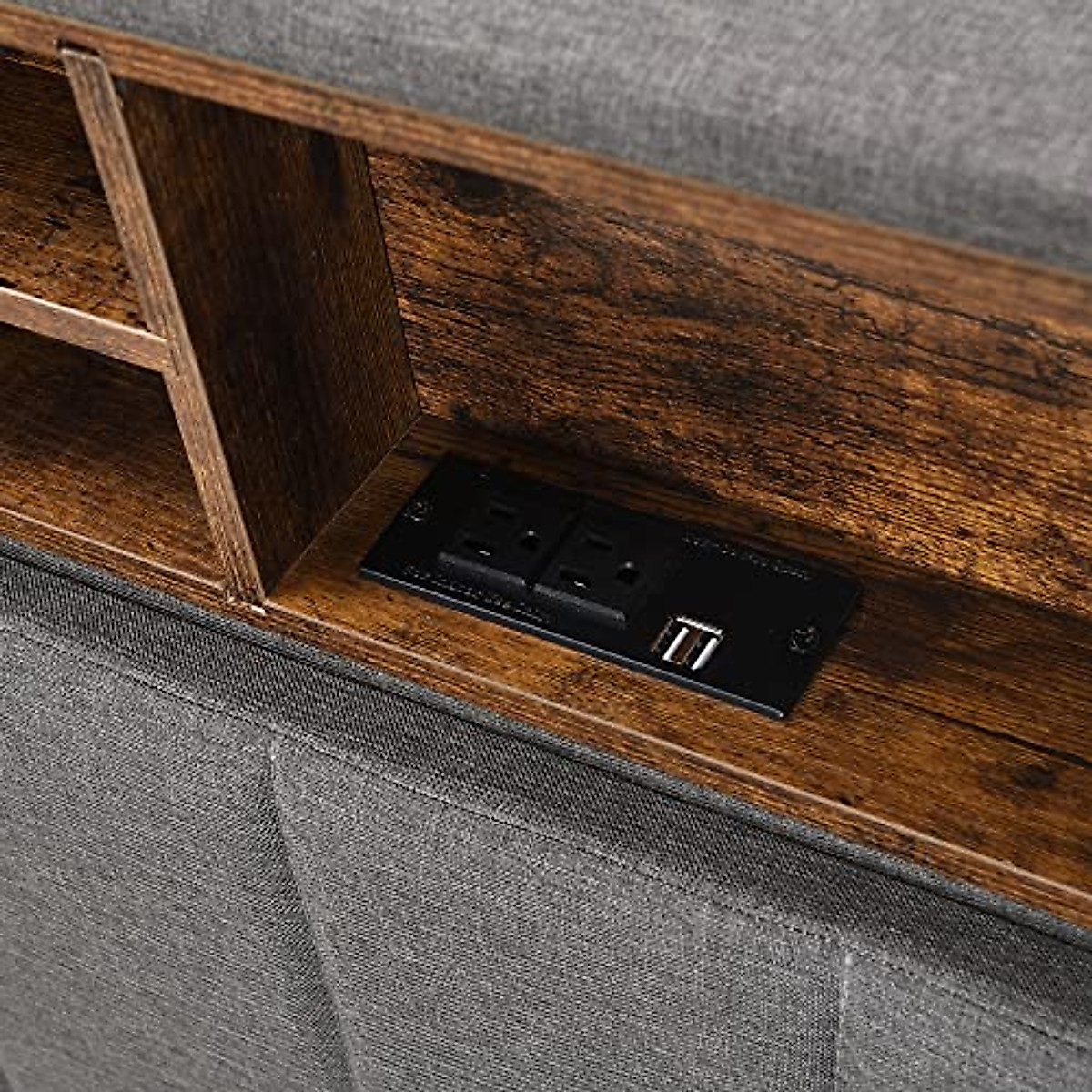 Merax Modern Upholstered Platform Bed with Storage Headboard and USB Port Wood Bed Frame No Box Spring Needed/Easy Assembly Full, Gray