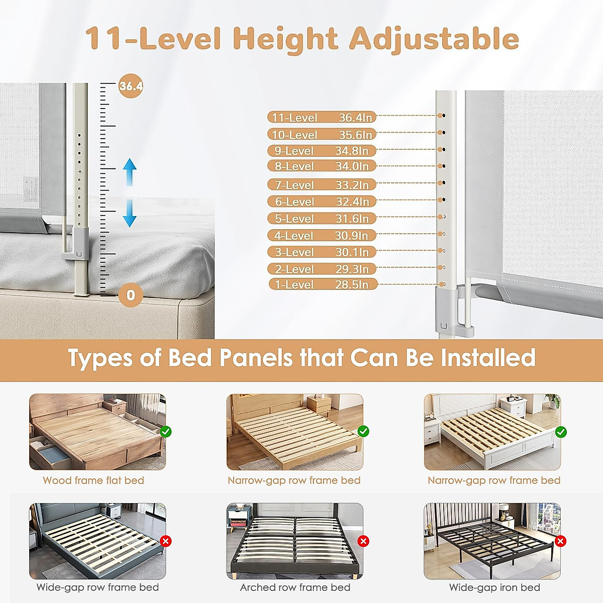 Ixdregan Bed Rail for Toddlers - 2023 SafePlus Toddler Bed Rail with Adjustable Height, Independent Lift Baby Bed Rail Guard, CompatMax Bed Rails for King Full Twin Queen Bed (74.8",Gray,1 Piece)