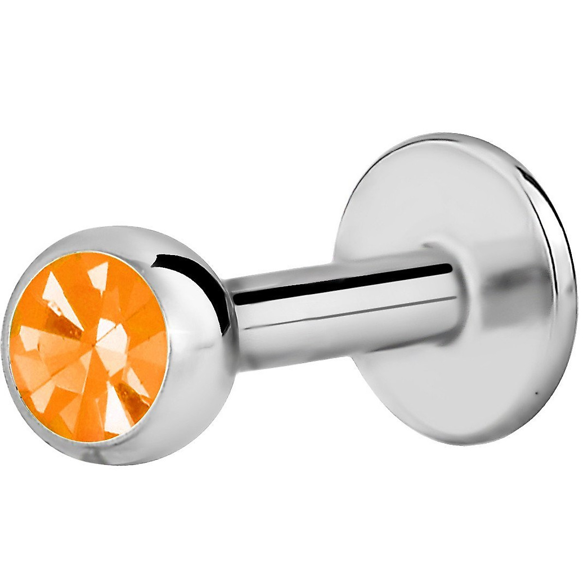 Forbidden Body Jewelry 16g 6mm Surgical Steel Tragus Earring, Helix Earring and Labret Piercing Stud, 3mm Topaz CZ Top