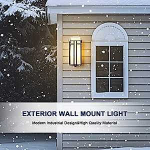 EERU Large Outdoor Wall Lights 15.35" H x 6.7" W, Waterproof Wall Lantern Exterior Light Fixture for Entryways Yards Garage Front Porch, Metal Frame with Frosted Glass, Black (Large)