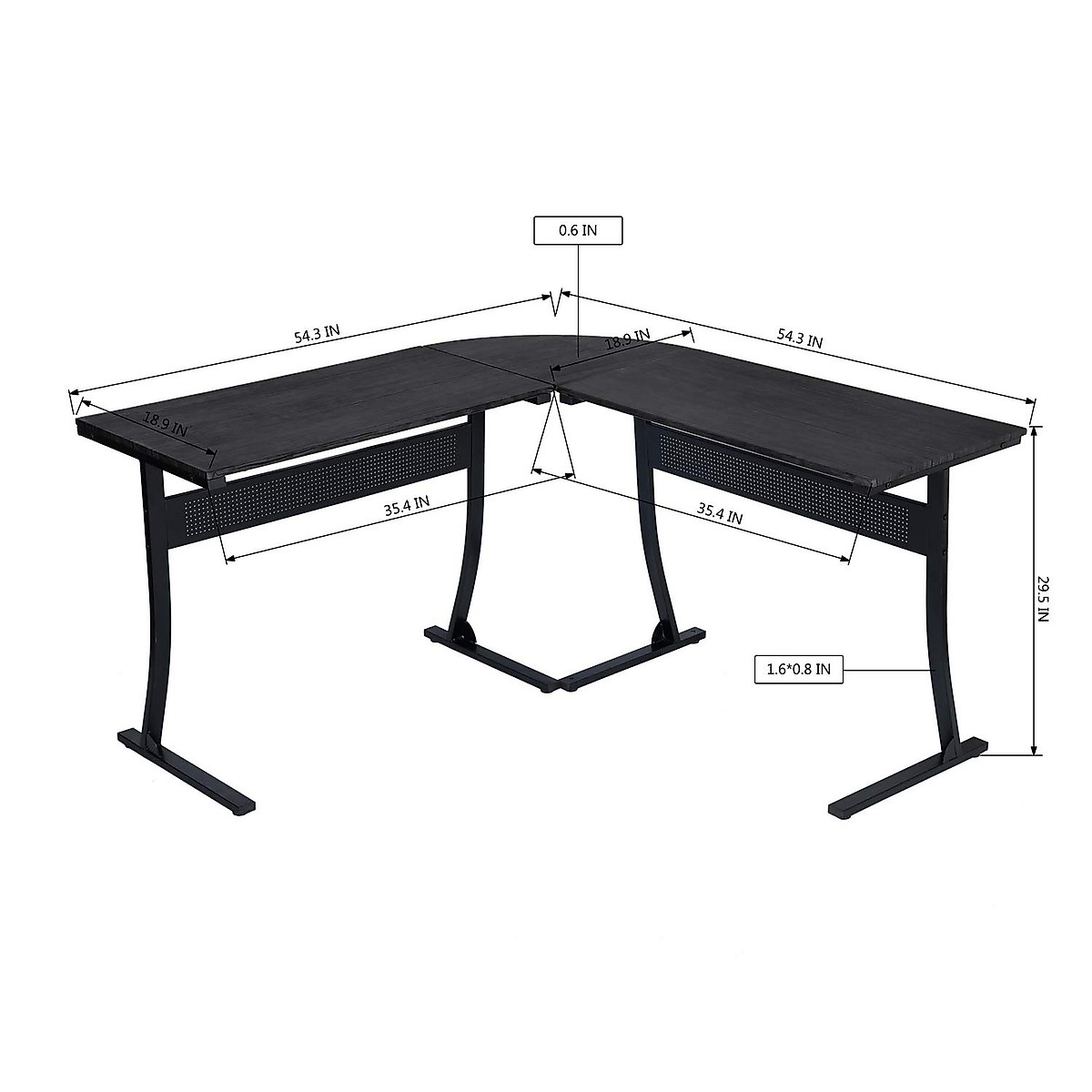 L-Shaped Computer Gaming Desk, 54.3'' Corner Writing Table Workstation Multipurpose Space-saving Study Laptop Table with Wide Desktop & Sturdy Metal Legs for Home Office Bedroom, Easy Assembly, Black