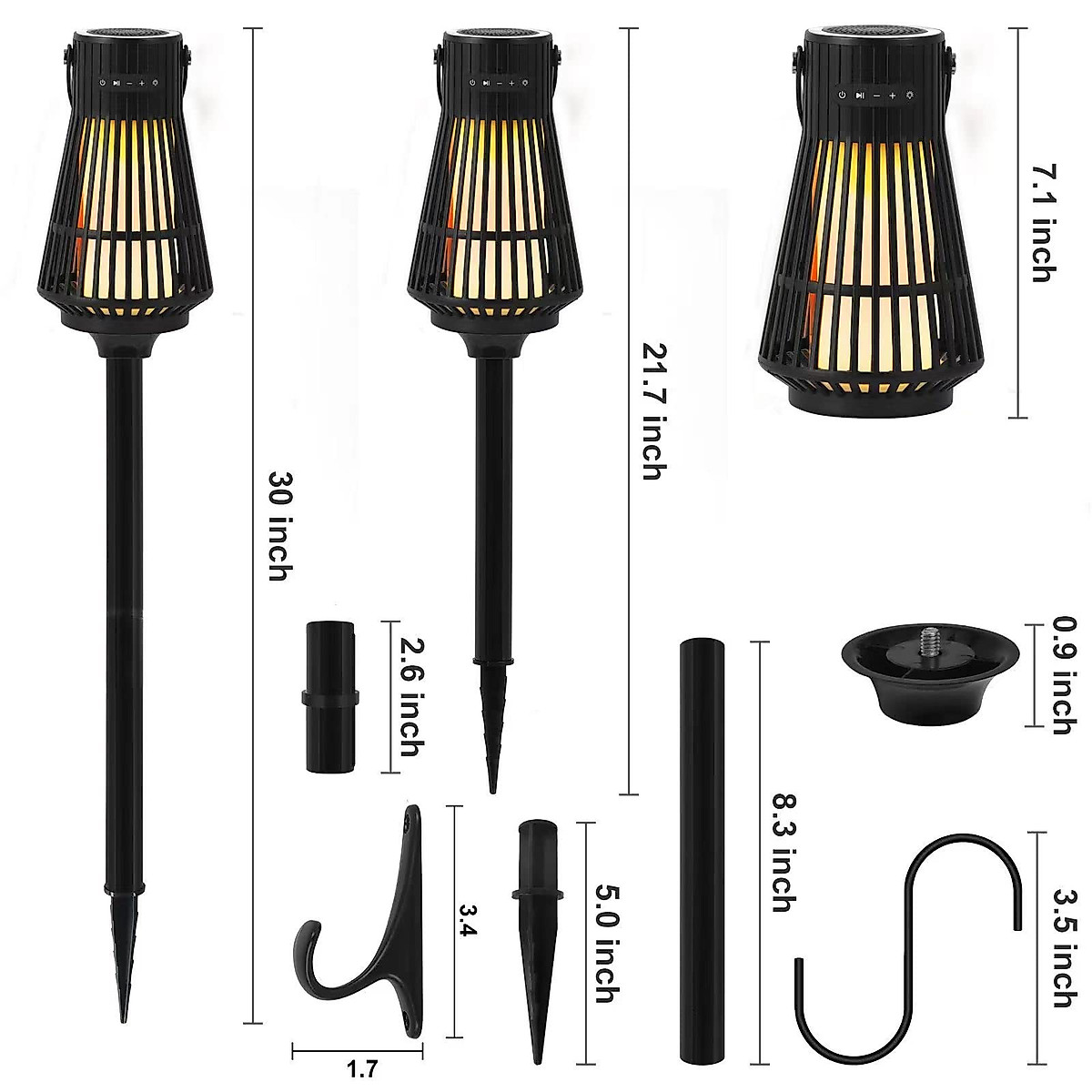 Outdoor Bluetooth Flame Speaker, LED Flickering Flame Effect Speaker with Torch Light, Portable Waterproof Wireless Speaker with Wall Mounted Hook&S Hook&Stake for Camping, Deck, Patio