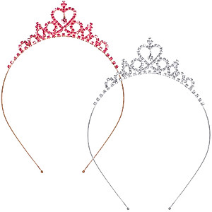 2 Pieces Girls Crystal Tiara Princess Crystal Headband Heart Rhinestone Tiara Crown for Kids Wedding Birthday Party (Classic Style)