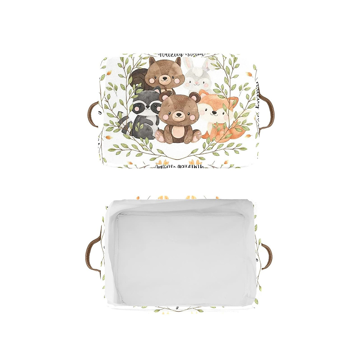 Cute Woodland Animals Personalized Storage Bins Custom Baskets Cubes Organizer With Handle for Home Nursery Supplies Clothes Toy 2 Pack