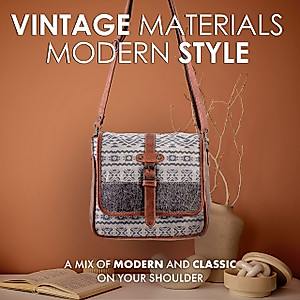 SIXTEASE Crossbody Bag for Women Vintage Style Genuine Leather, Upcycled Canvas, Rug, or Hair On - Cross Body Womens Bags with Inside Zipper Pockets - Resolute