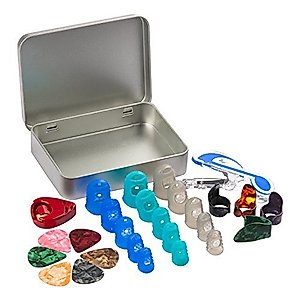 COCODE Silicone Guitar Finger Protectors, Guitar Picks, Thumb & Finger Picks, Pick Holder, Music Page Clip and Organizer Box Useful for Acoustic Guitar Starter and Strings Instrument, Totally 28 Packs