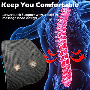 Big Hippo Lumbar Support, Car Back Support with Massage Beads Ergonomic Design for Comfort and Lower Back Pain Relief, Car Seat Lumbar Support for Driver, Office Chair, Wheelchair, Chair Support Home