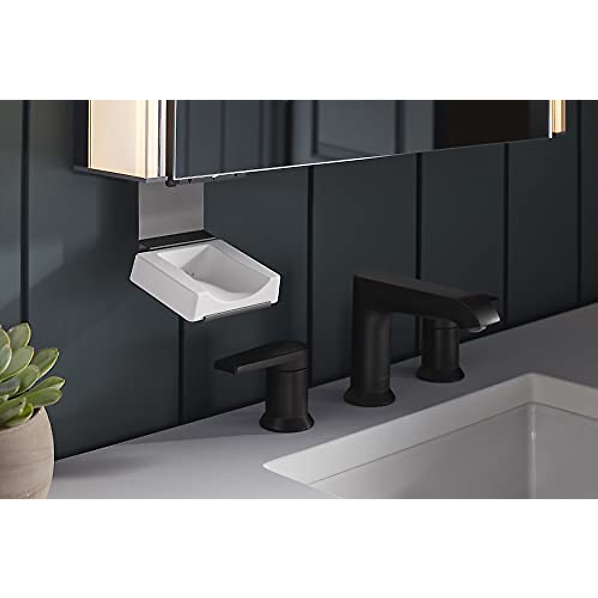 KOHLER K-81145-SLE-DA1 Maxstow Medicine Cabinet with LED Light, Mirror Door & Staggered Shelves, Rectangular Frame, 22" x 24"