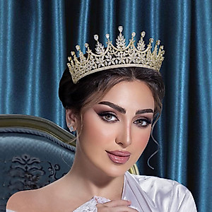 Jorsnovs Cubic Zirconia Gold Wedding Bridal Crowns Princess Sweet 16 CZ Tiara Quinceanera Birthday Hair Accessories for Women