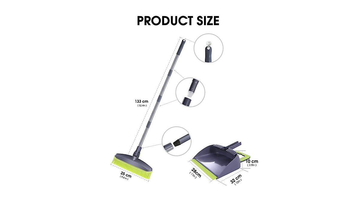 Adjustable Rubber Push Broom & Dustpan Set for Easy Cleaning