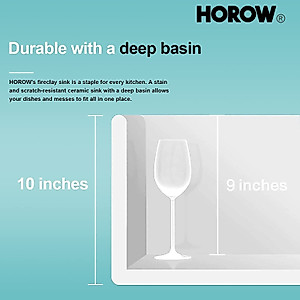 Double Bowl Kitchen Sinks, HOROW 33 inch White Kitchen Sink 50/50 Apron Front Ceramic Fireclay Farmhouse Sink, 33"W x 18"D x 10"H