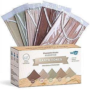 WECARE Disposable Face Mask Individually Wrapped - 50 Pack, Assorted Earth Tone Print Masks - 3 Ply