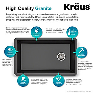 KRAUS Forteza™ 32” Undermount Single Bowl Granite Kitchen Sink in Black, KGU-55BLACK