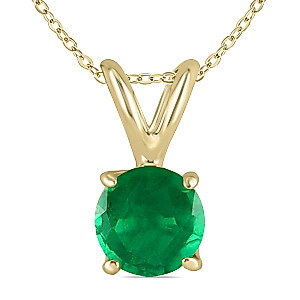 SZUL 4mm Round Emerald Pendant in 14k Yellow Gold